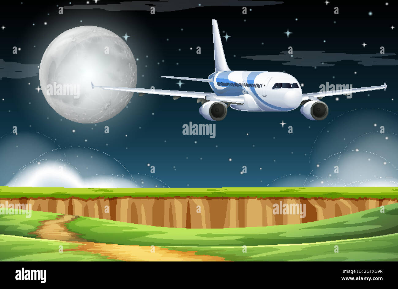 Aircraft Flying In Night Sky Stock Vector Images - Alamy