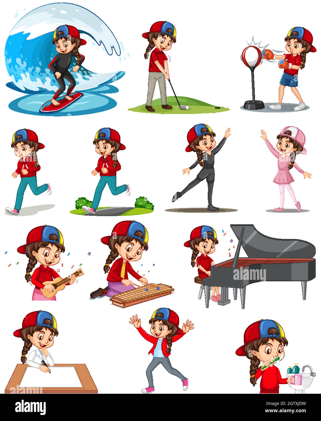 Set of a cute girl doing different activities Stock Vector Image & Art ...