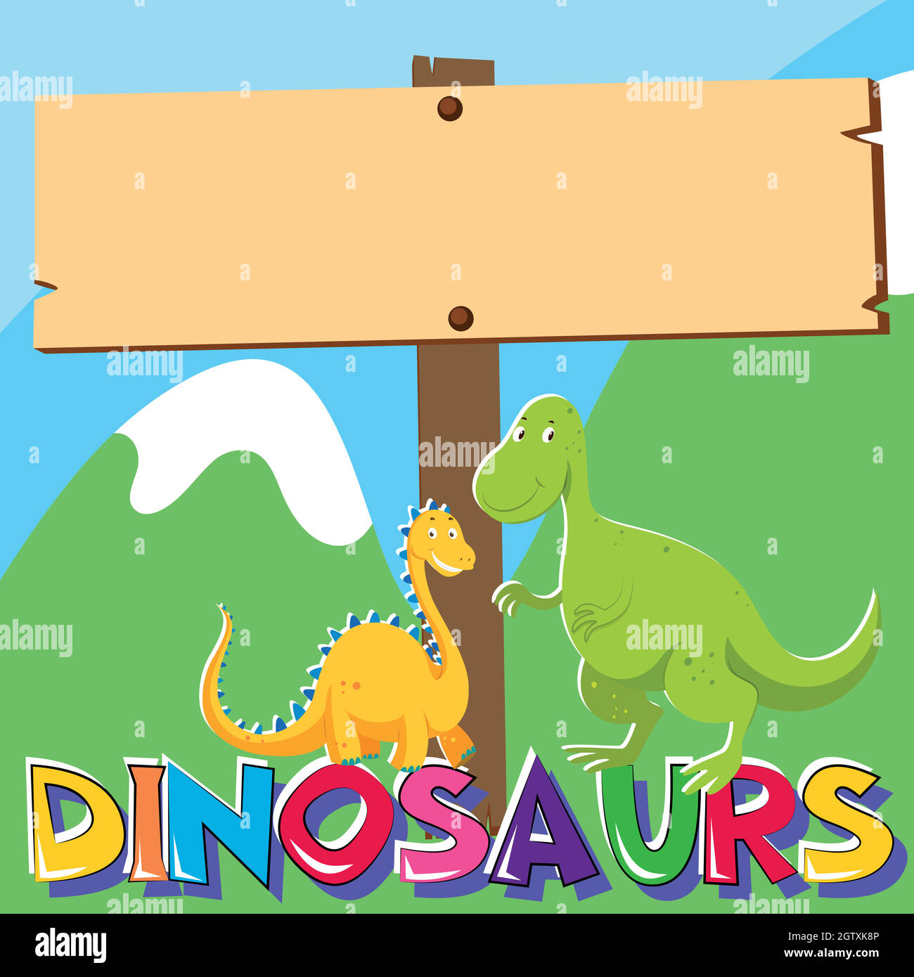 Wooden sign with two dinosaurs Stock Vector Image & Art - Alamy