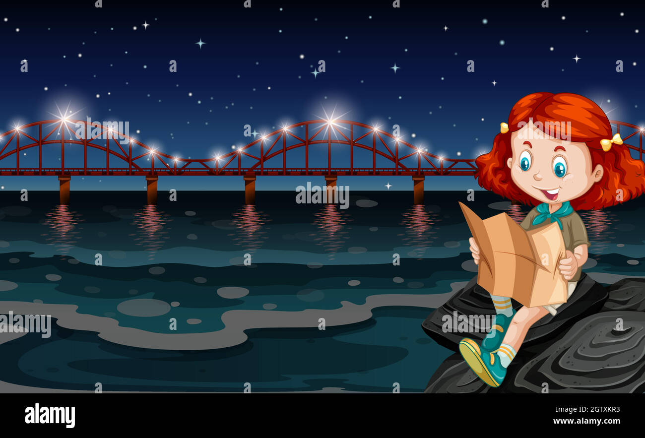 Girl reading map by the ocean Stock Vector Image & Art - Alamy