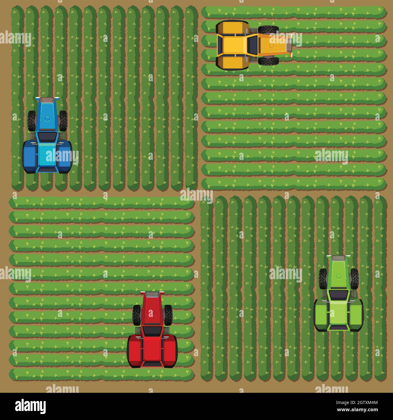 Aerial view above tractor working Stock Vector Images - Alamy
