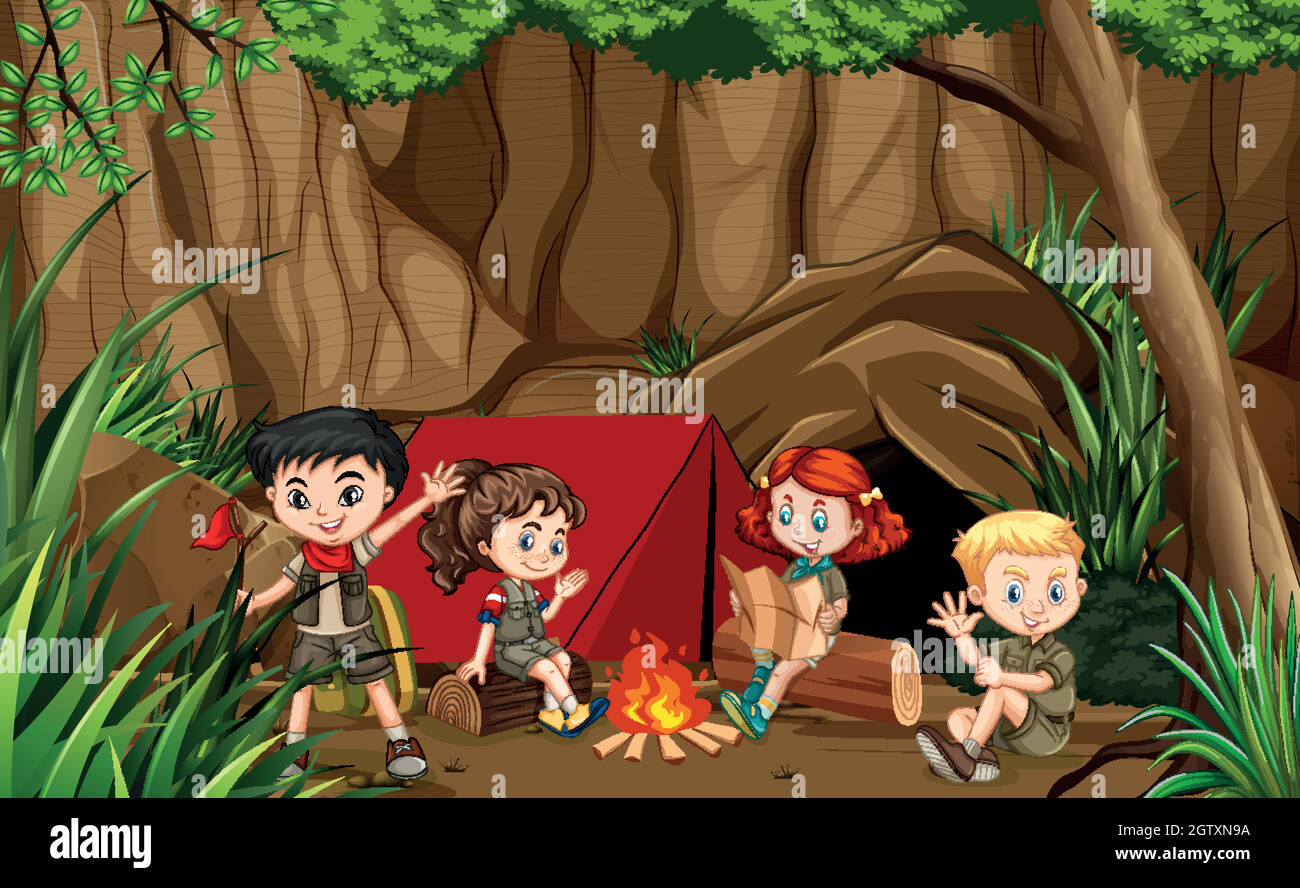 Children camping tent fire Stock Vector Images - Alamy