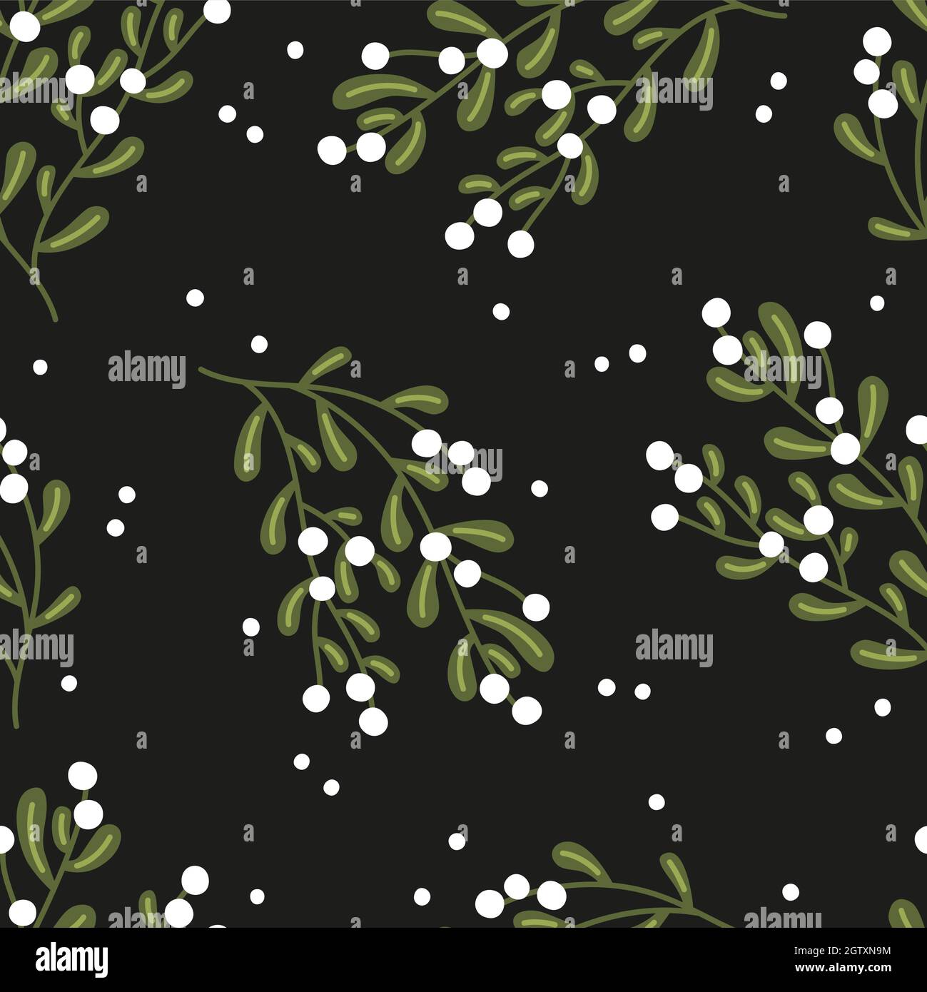 Mistletoe on a black background. Christmas seamless pattern Stock ...