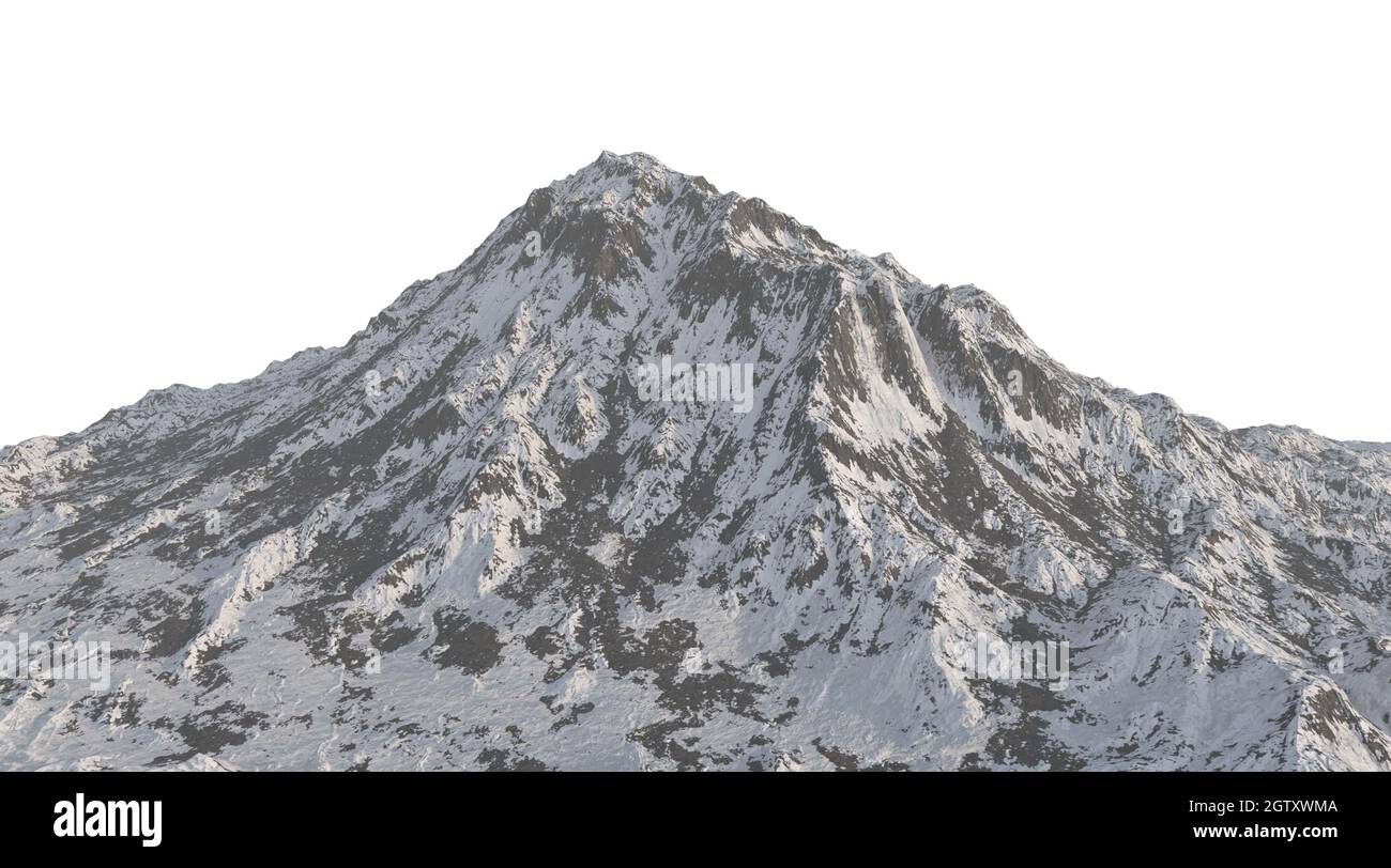 3D illustration snowy mountains Isolated on white background Stock ...