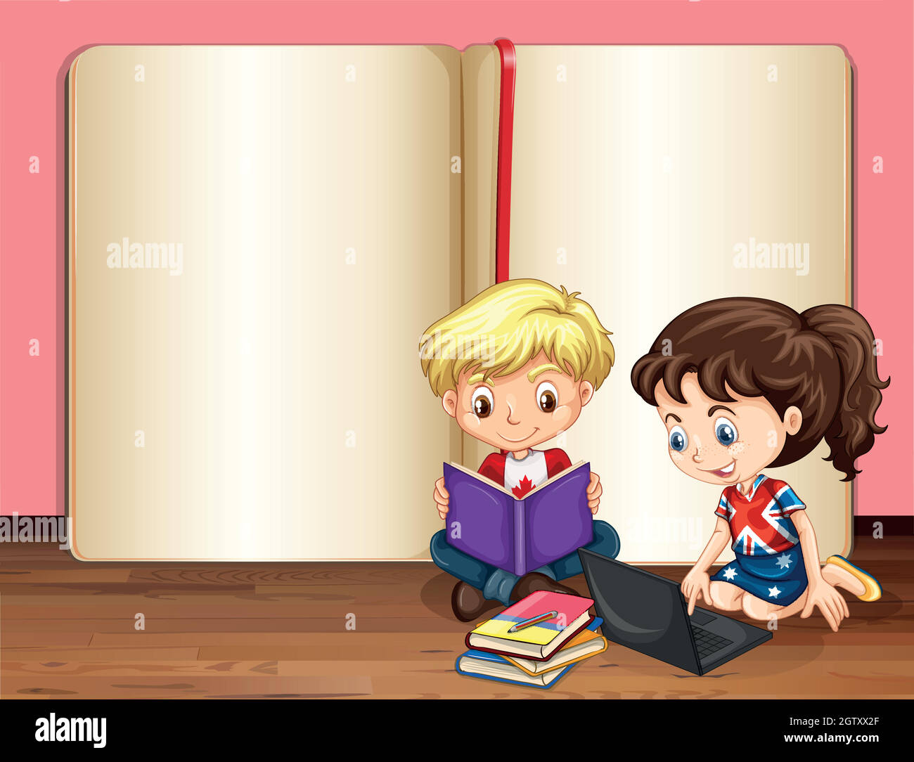 Boy and girl reading and using computer Stock Vector Image & Art - Alamy