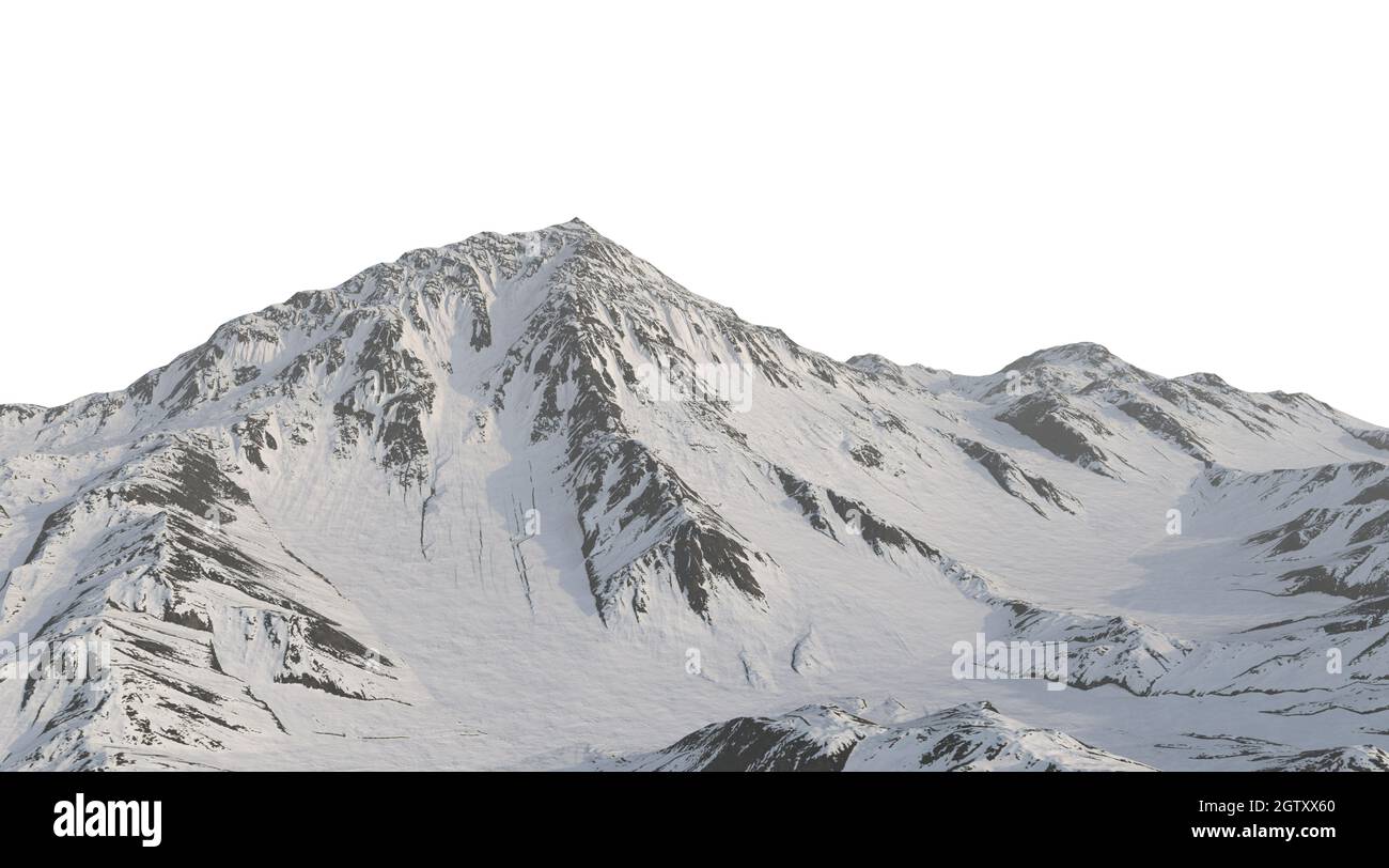 3D illustration snowy mountains Isolated on white background Stock ...