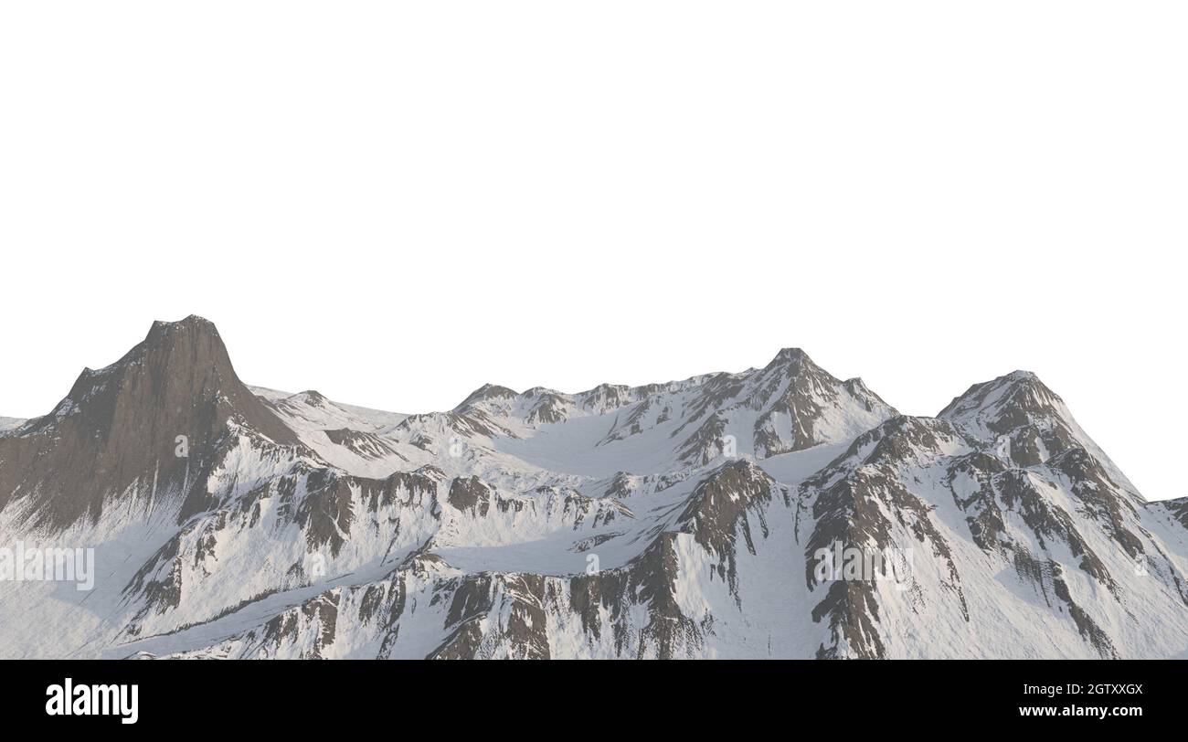 3D illustration snowy mountains Isolated on white background Stock ...