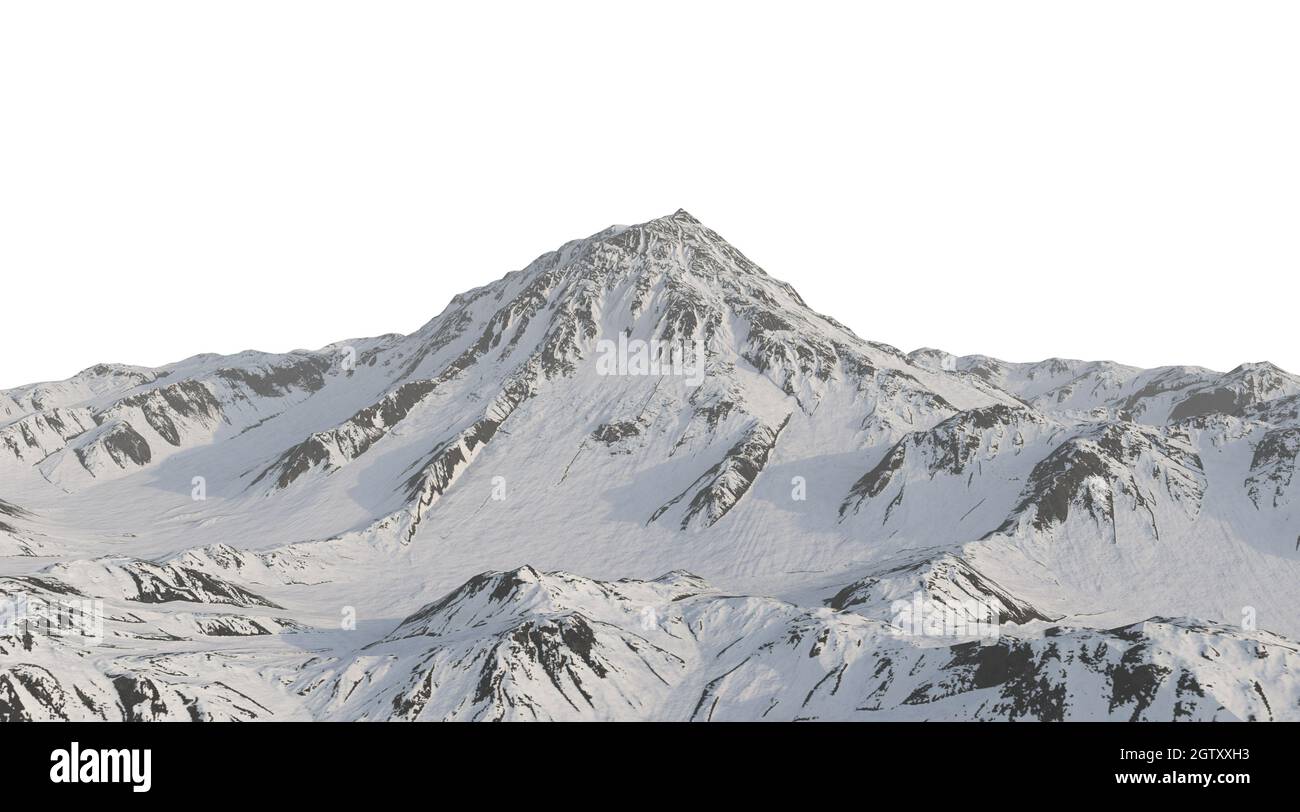 3D illustration snowy mountains Isolated on white background Stock ...
