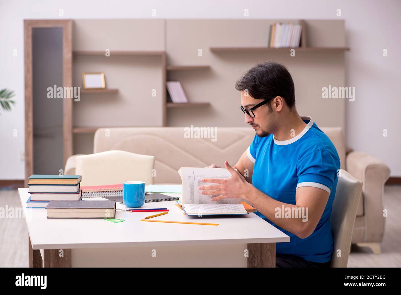 Young student studying at home Stock Photo - Alamy