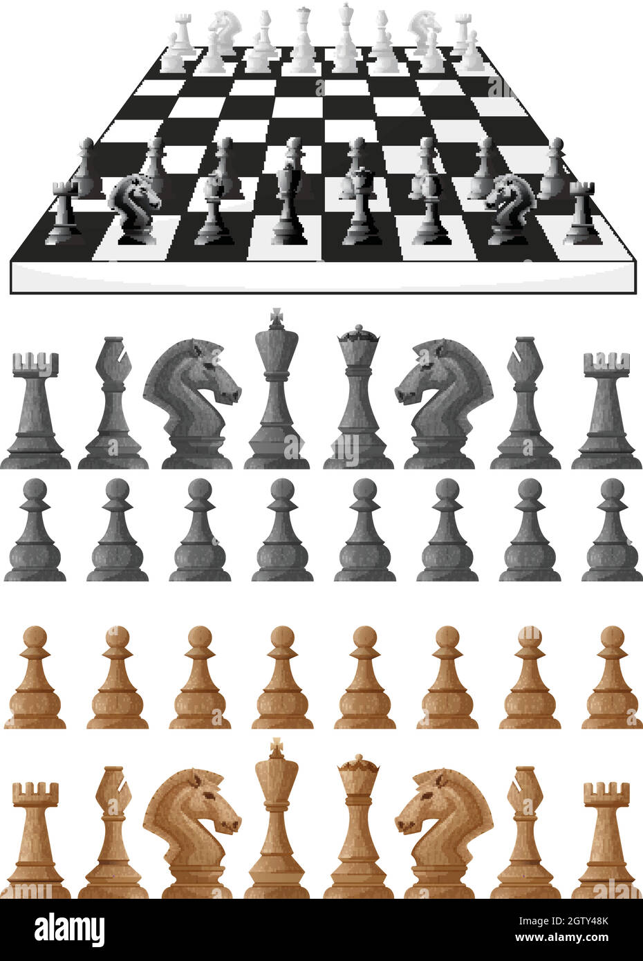 Chessboard and different chess pieces Stock Vector Image & Art - Alamy