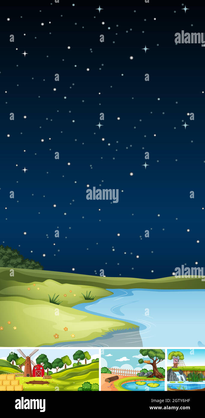 Four different scenes in nature setting cartoon style Stock Vector ...