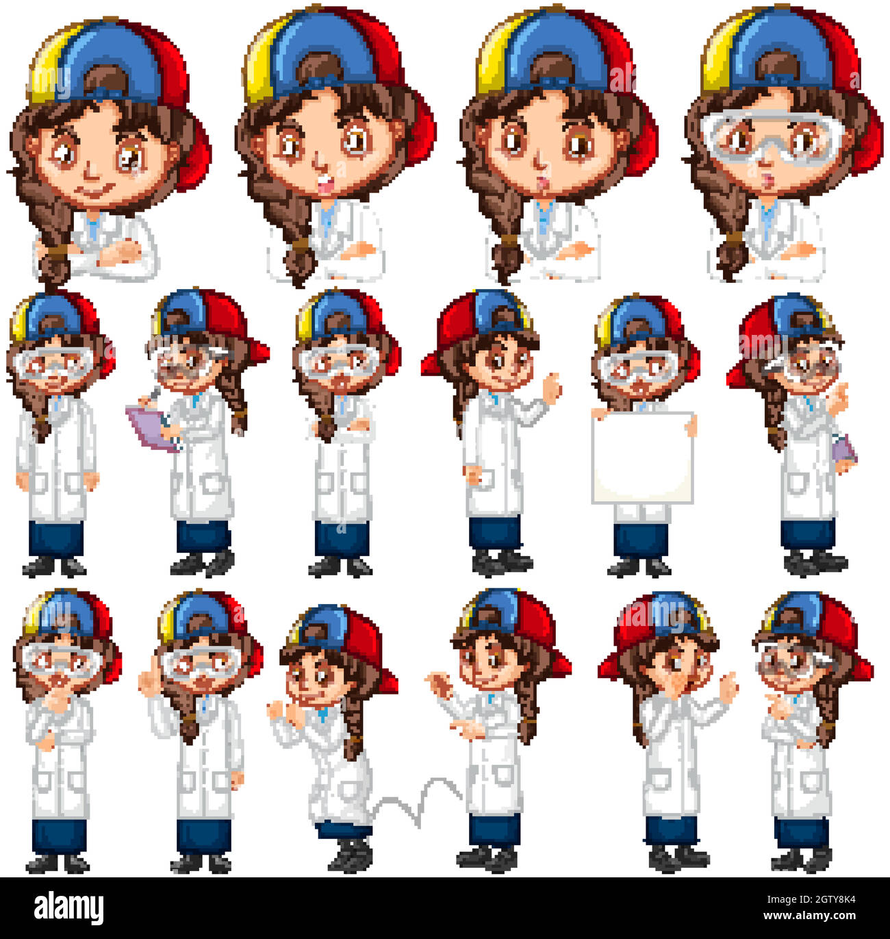Set of girl in science gown doing different poses Stock Vector Image ...