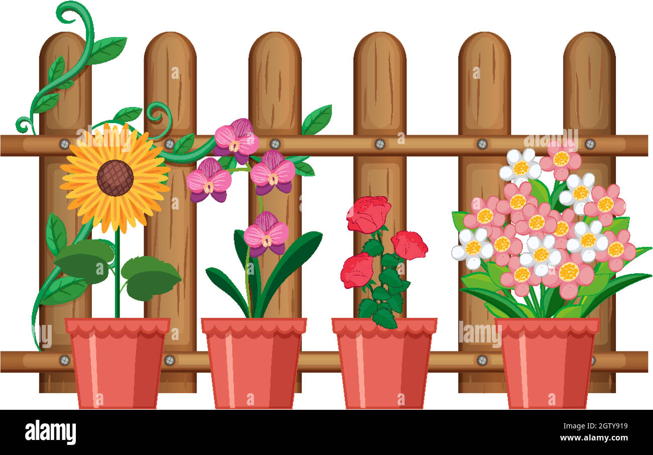 Flowers in pots garden Stock Vector Images - Alamy
