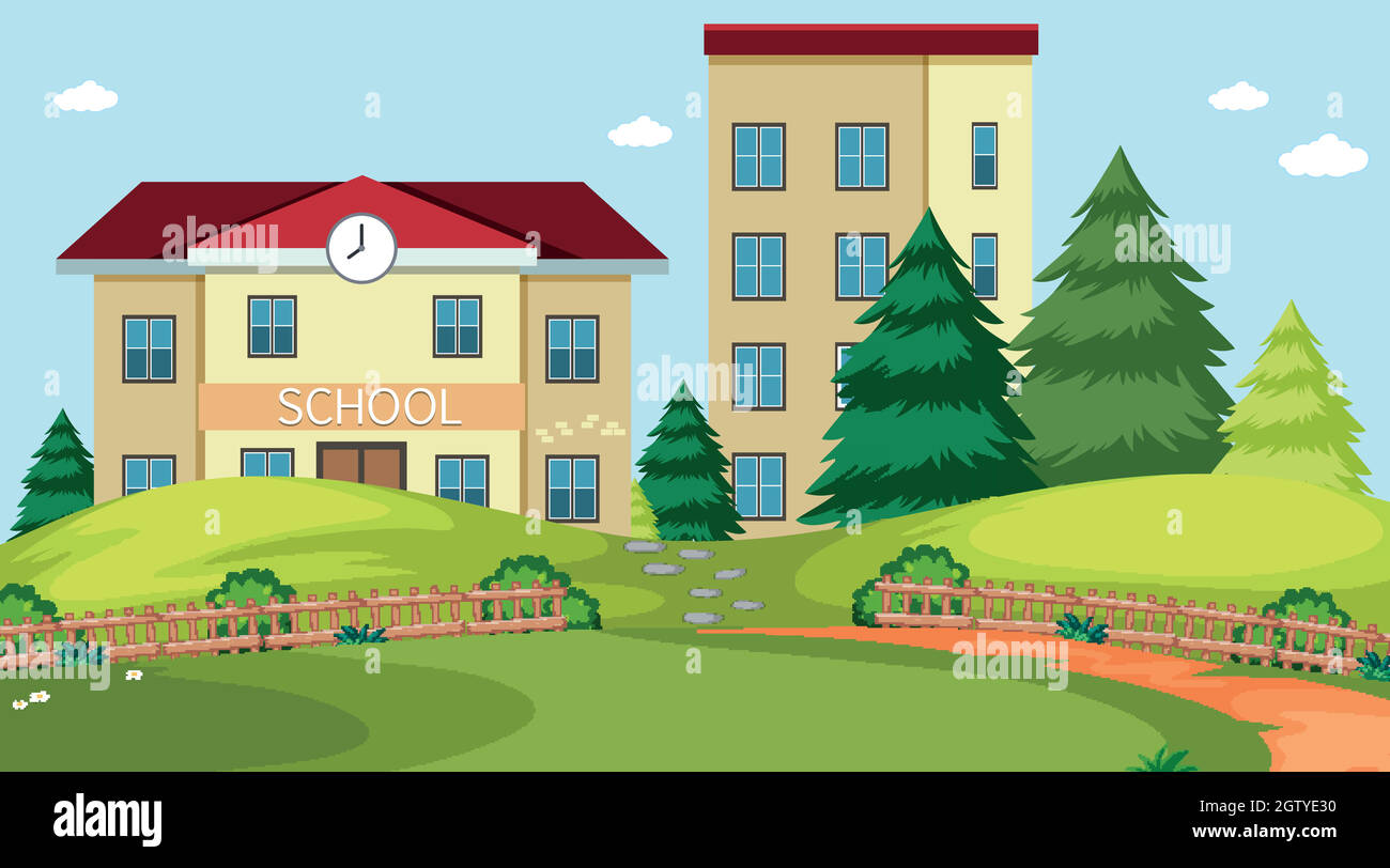 School building nature scene Stock Vector Image & Art - Alamy