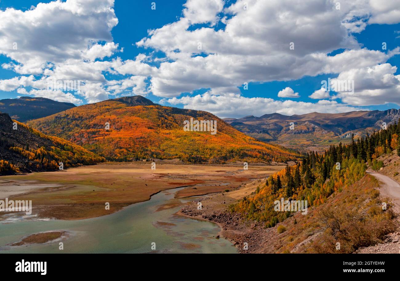 Landscape image of a river entering a lake in Colorado with vibrant ...