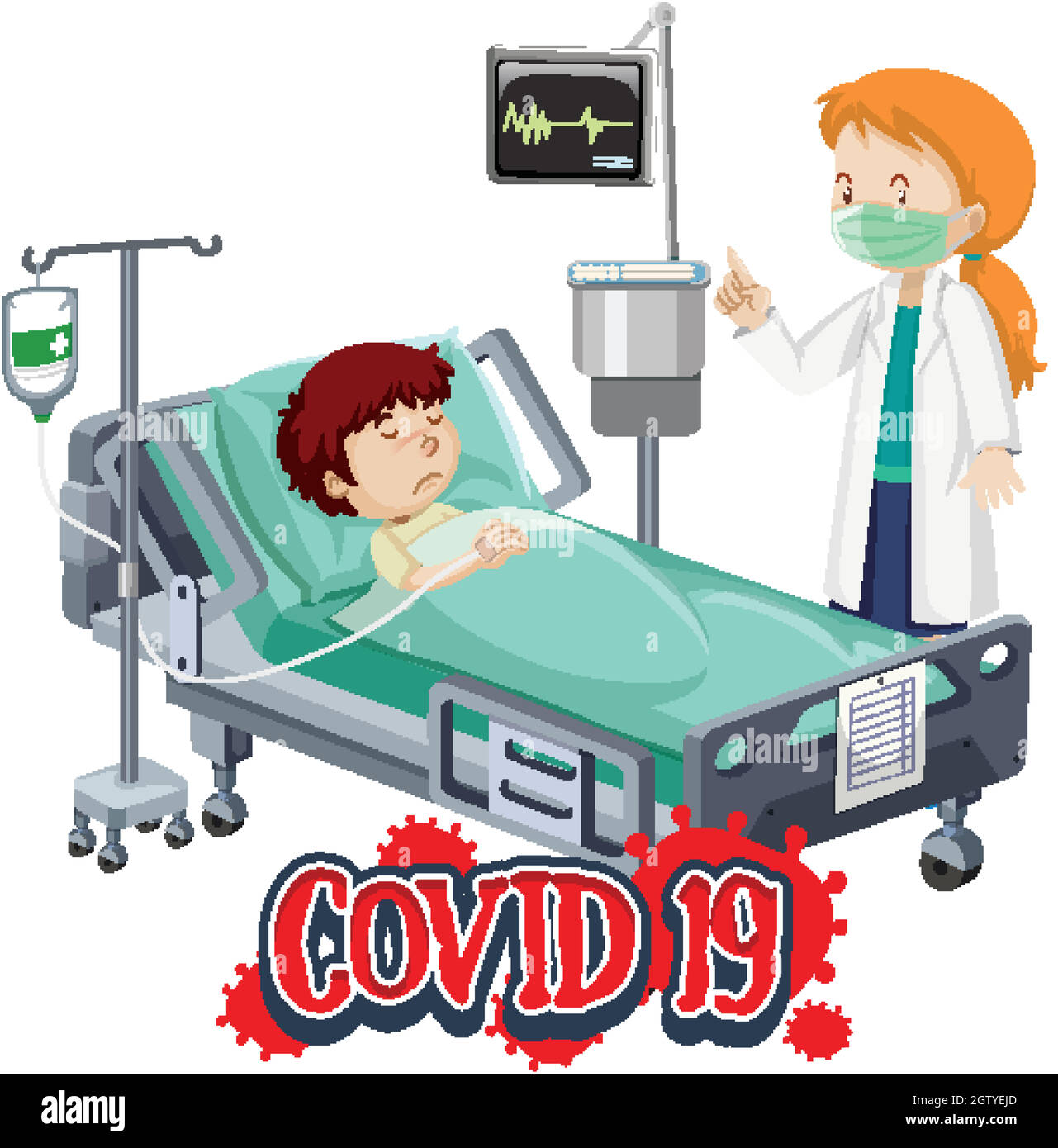 Poster design for coronavirus theme with sick boy in bed Stock Vector ...