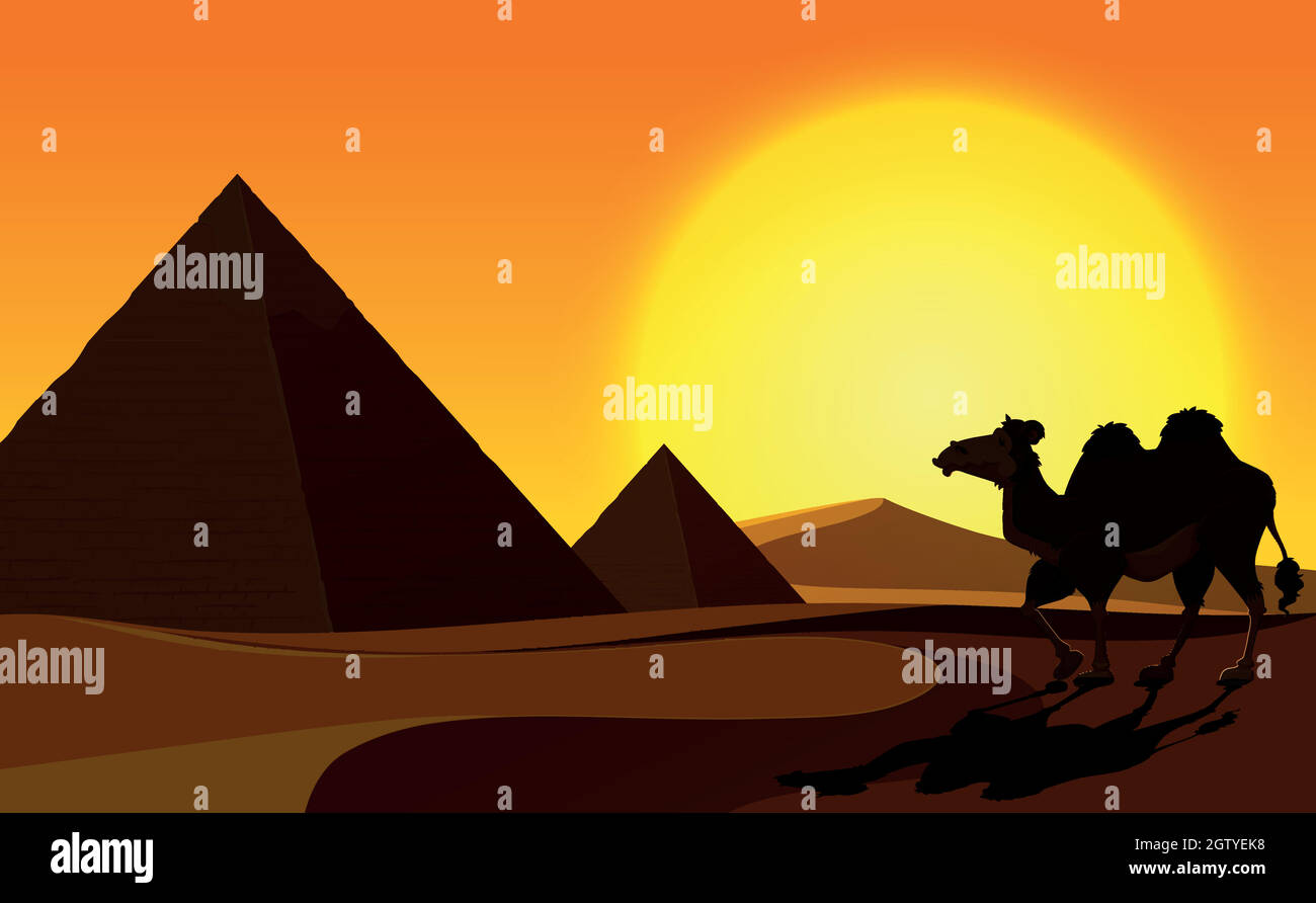 Landscape pyramids desert sun Stock Vector Images - Alamy