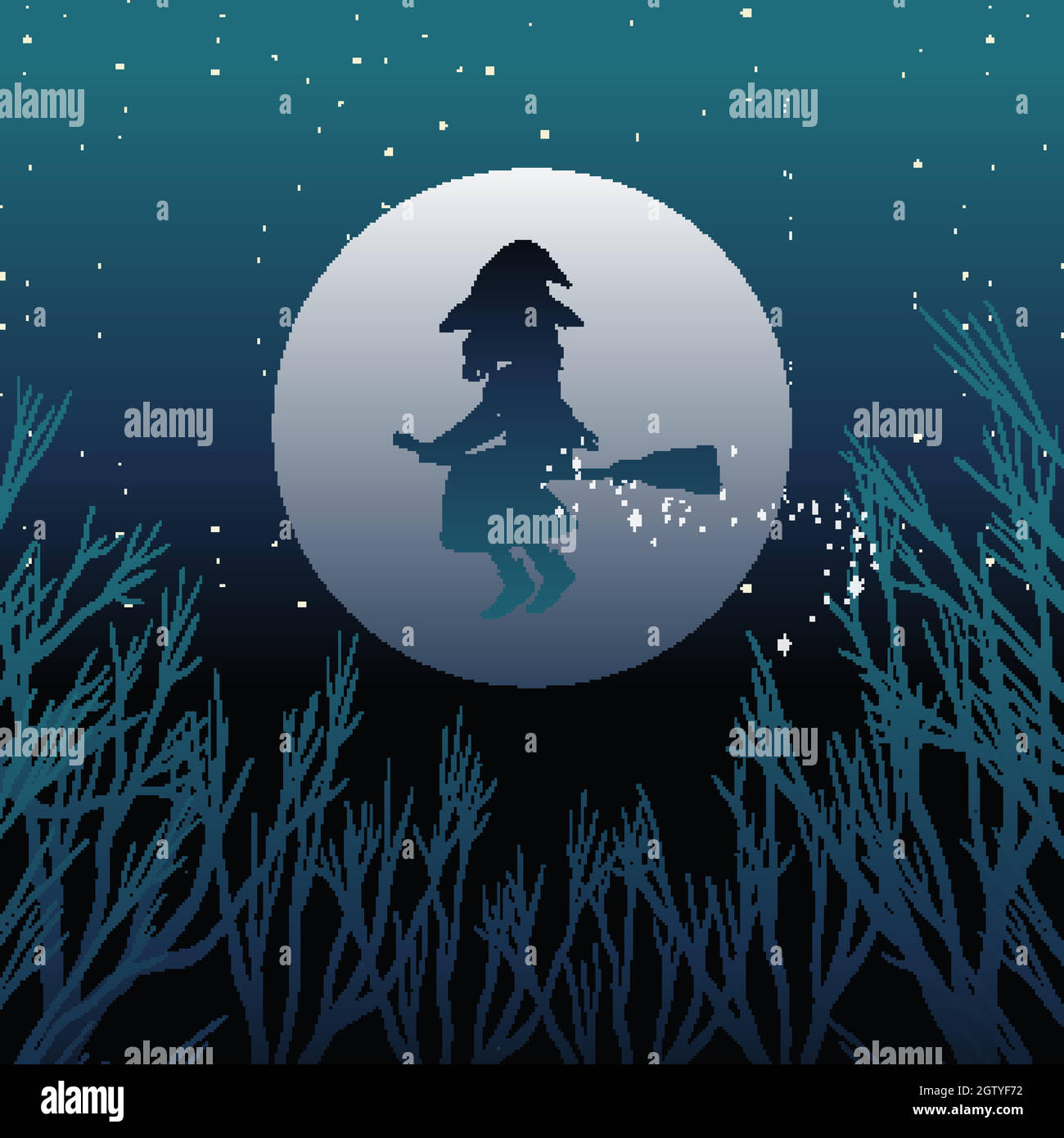 Witch or wizard riding broomstick in silhouetteon the sky isolated on ...