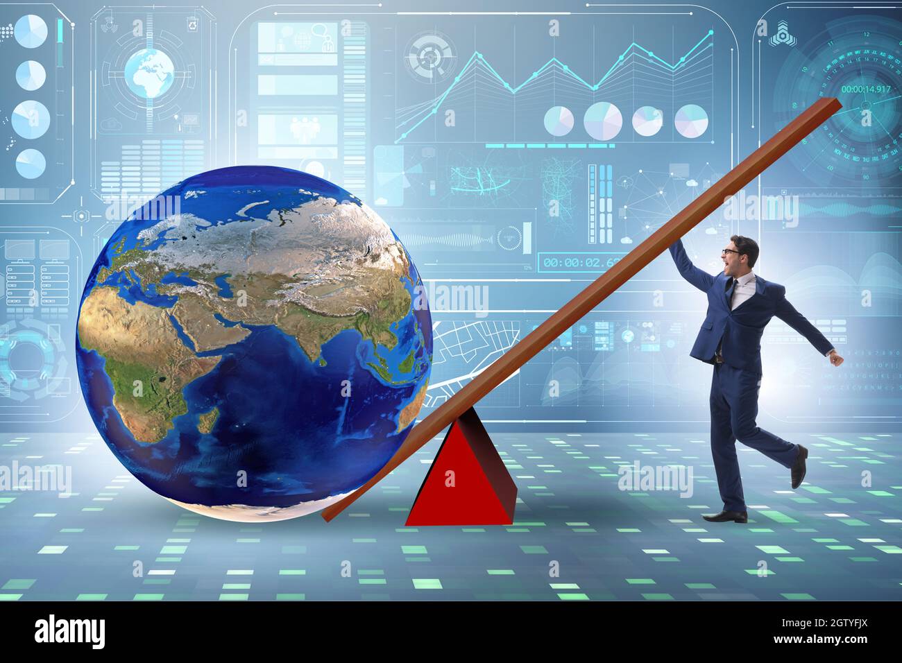 Businessman lifting the earth in the challenge concept Stock Photo - Alamy