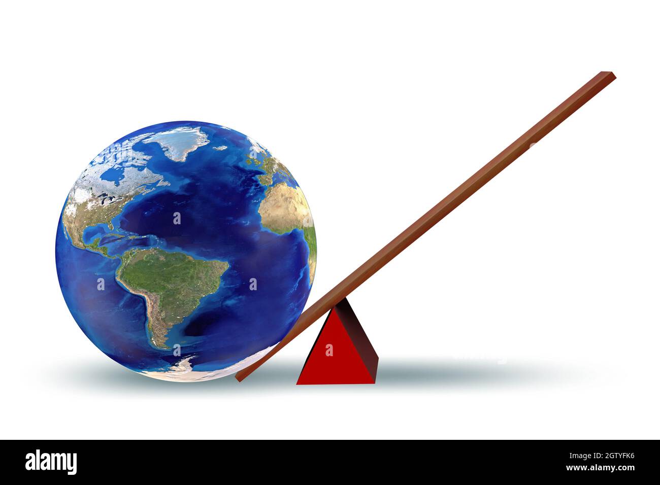 Earth being lifted with the lever- 3d rendering Stock Photo - Alamy