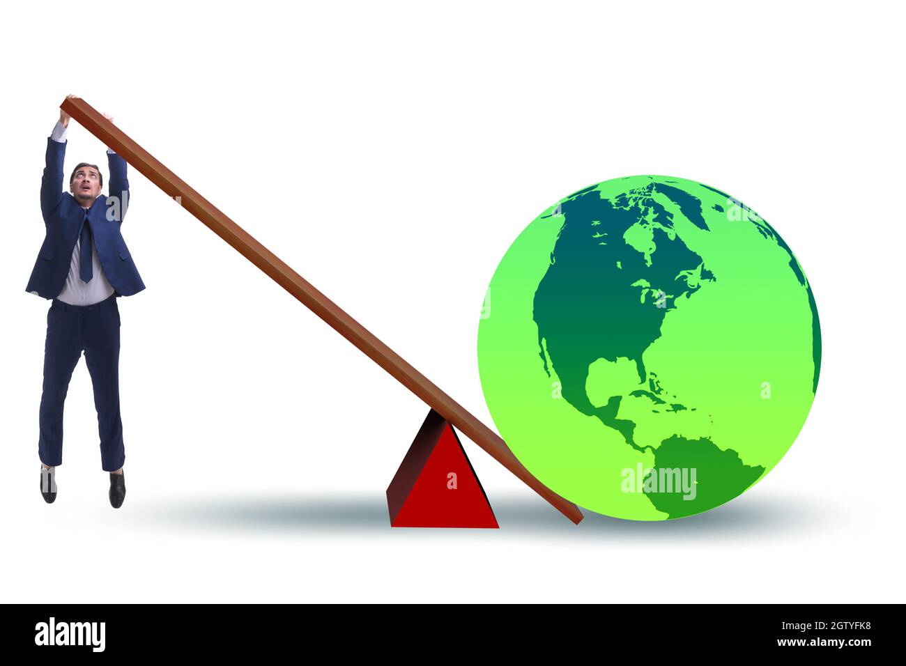 Businessman lifting the earth in the challenge concept Stock Photo - Alamy