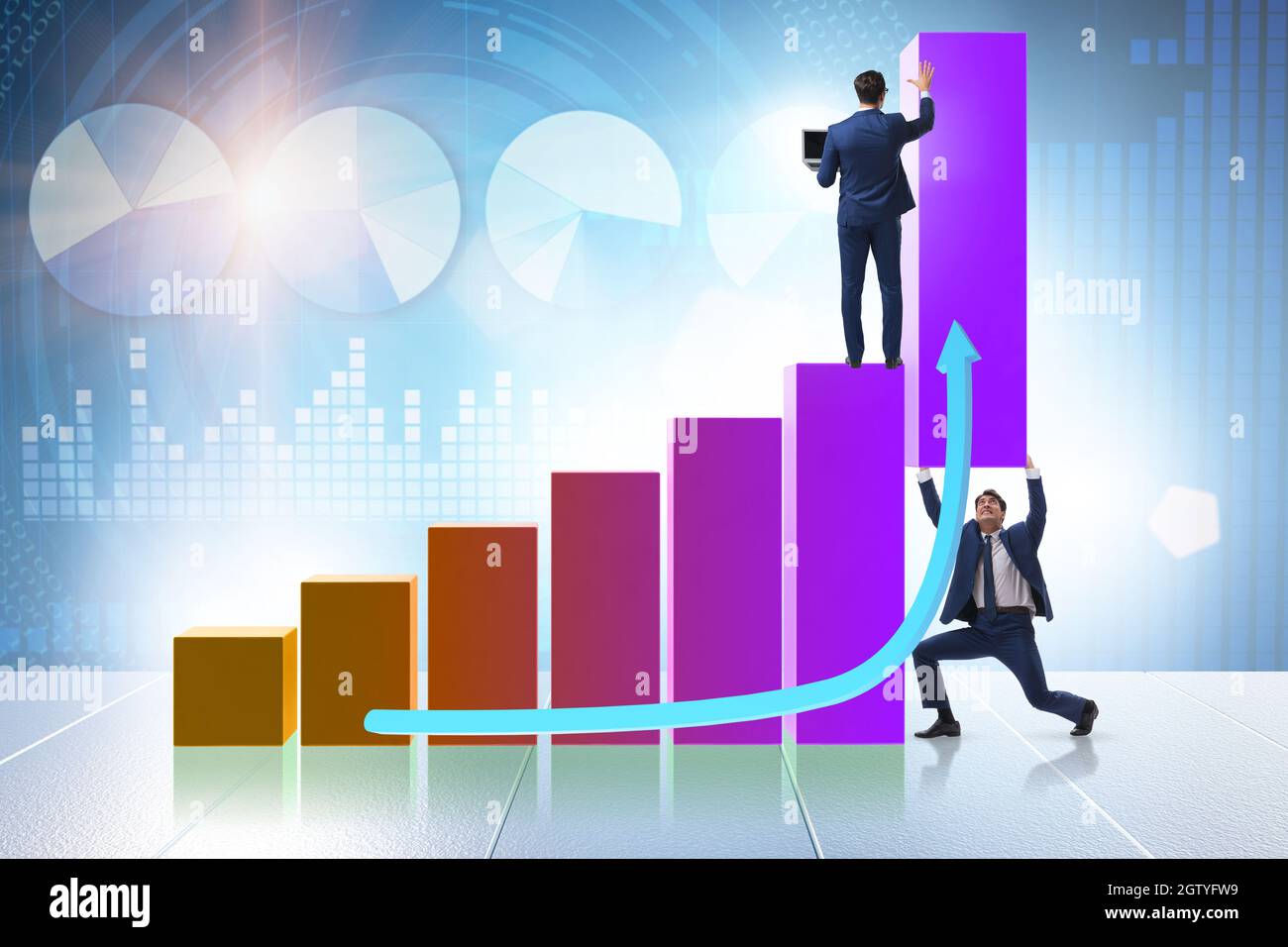 Businessman supporting economic growth on the chart Stock Photo - Alamy