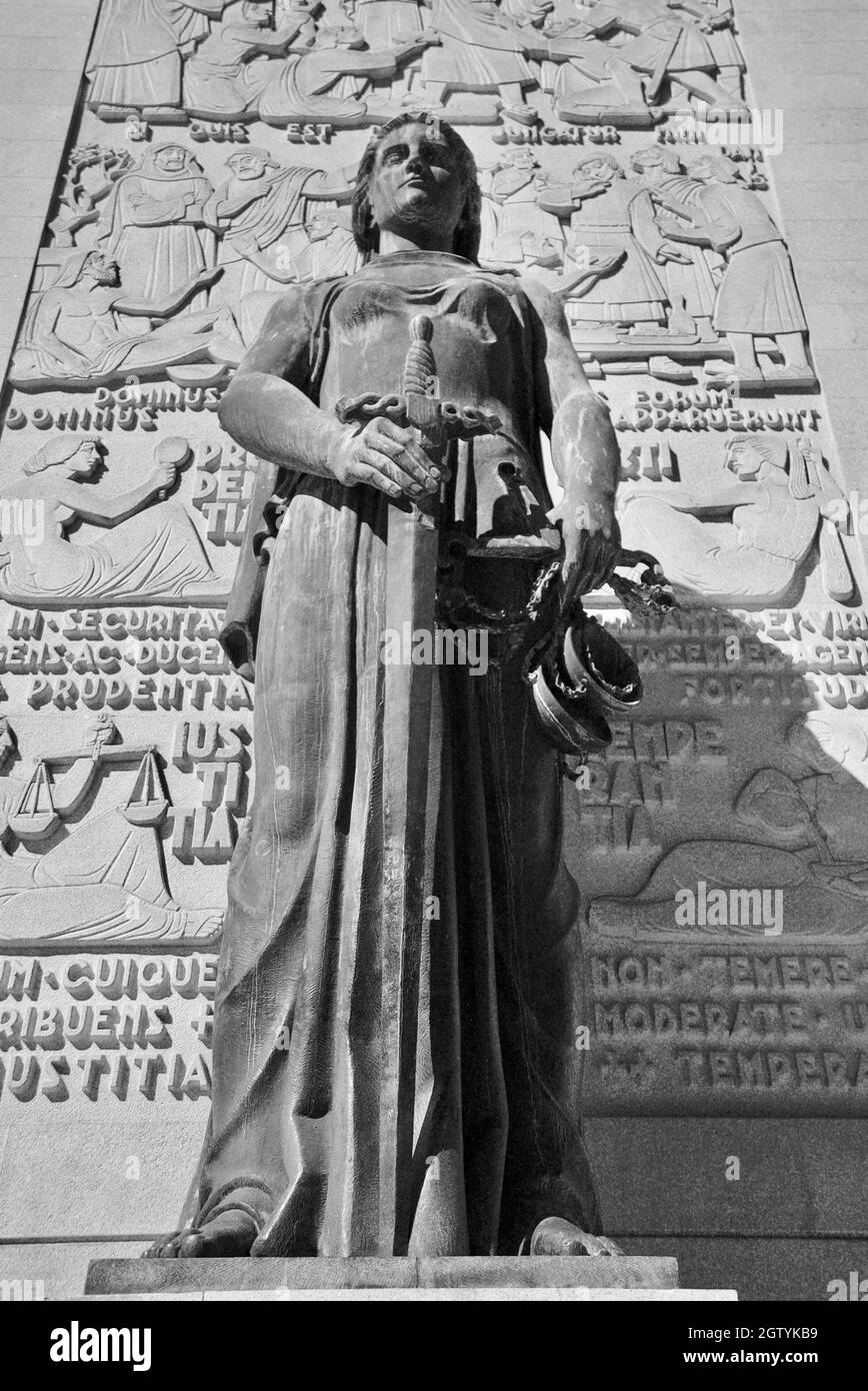 Statue of Lady Justice (Justicia) at the Law Courts- Porto, Portugal. A ...