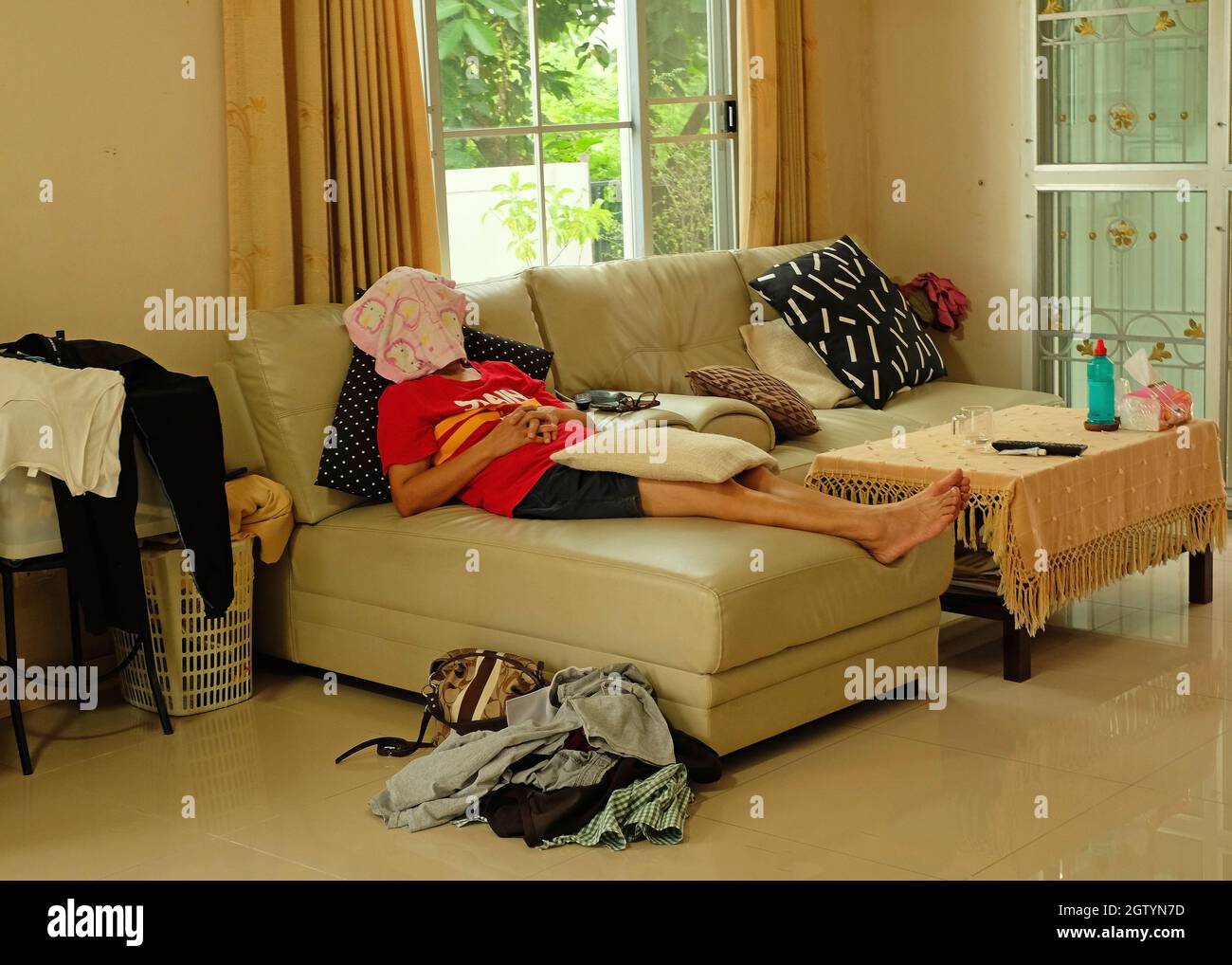 A woman is sleeping quite well in her modern house Stock Photo - Alamy