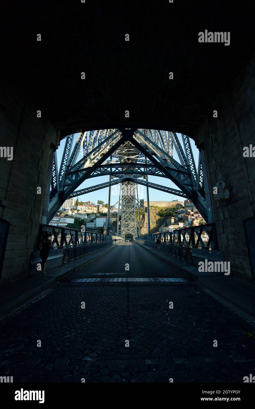 View below/underneath the Luís I Bridge, Porto. The Dom Luís I Bridge ...