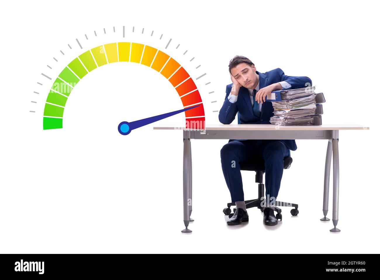 Businessman with the meter measuring his stress level Stock Photo - Alamy