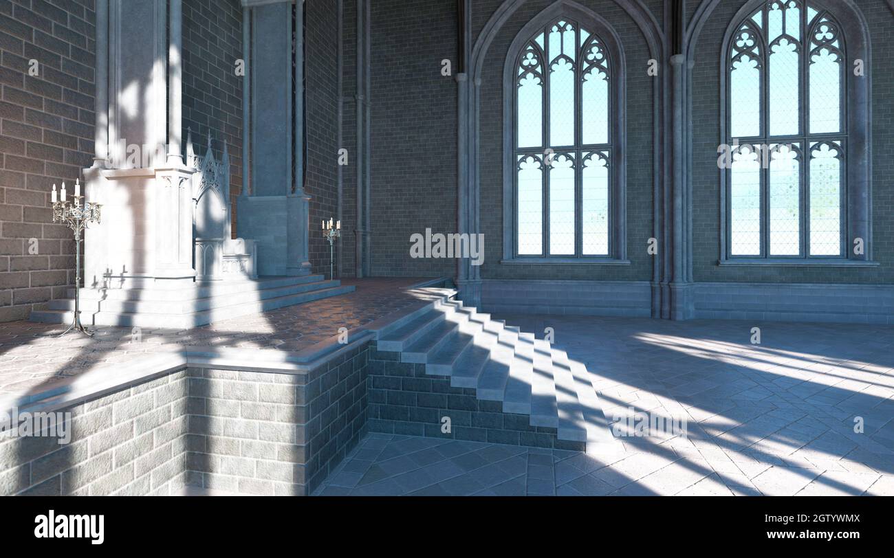 3D illustration fantasy medieval throne room in the castle Stock Photo ...