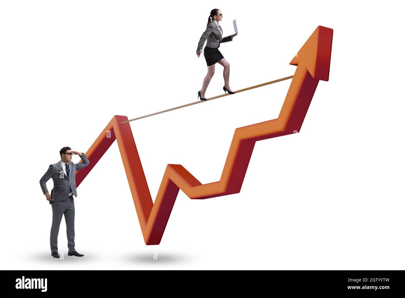 Businessman balancing on tightrope on the line chart Stock Photo - Alamy