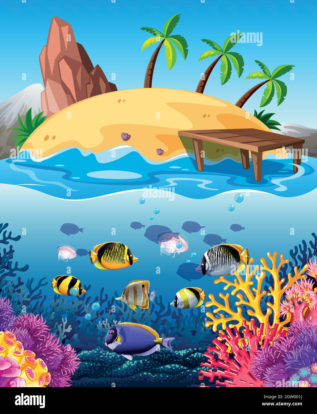 Fish swimming underwater and island Stock Vector Image & Art - Alamy