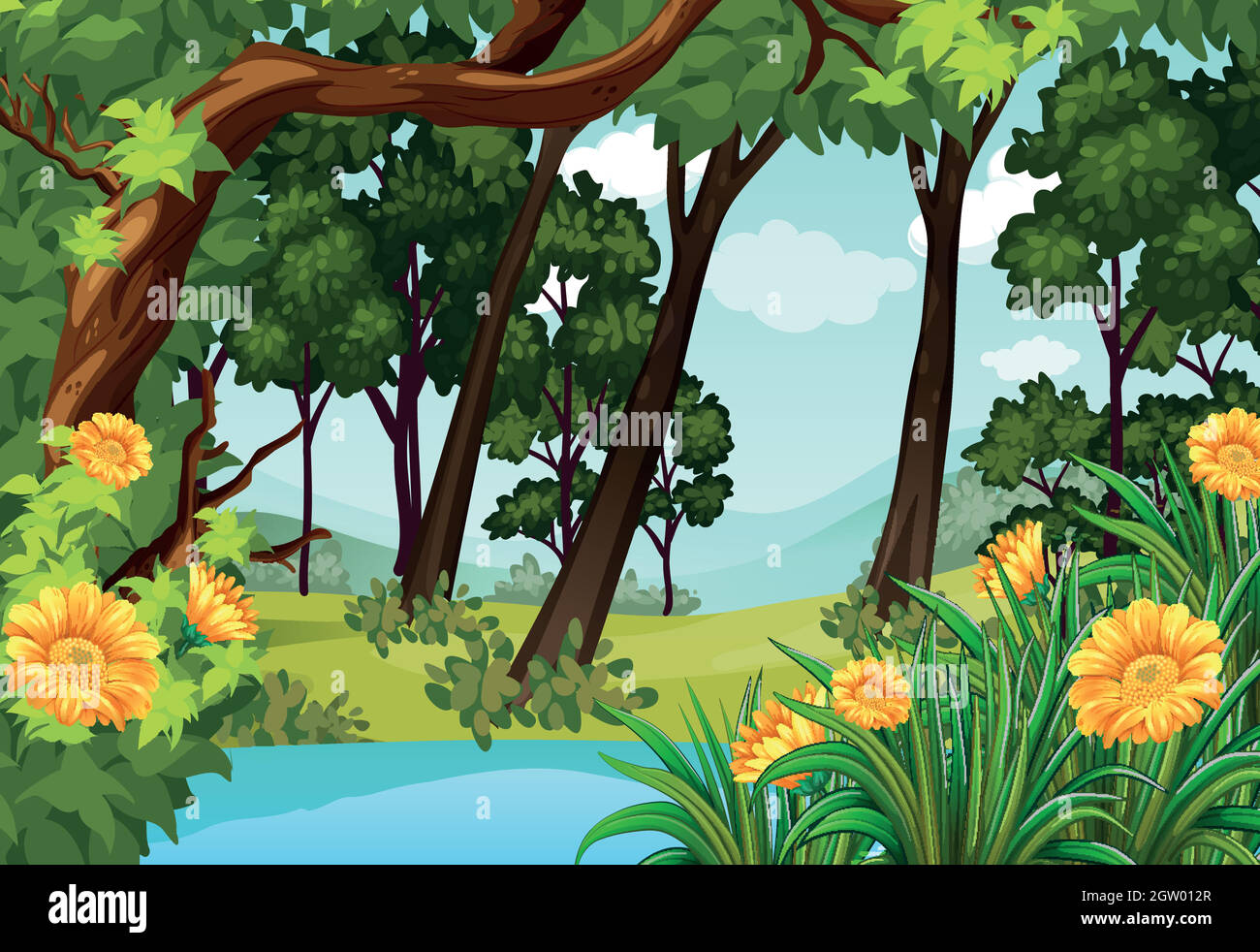 Grass flowers and trees Stock Vector Images - Alamy