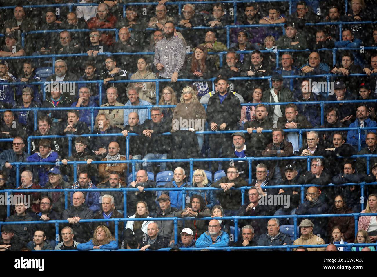 London, UK. 02nd Oct, 2021. Chelsea fans sitting in the new seats, with ...