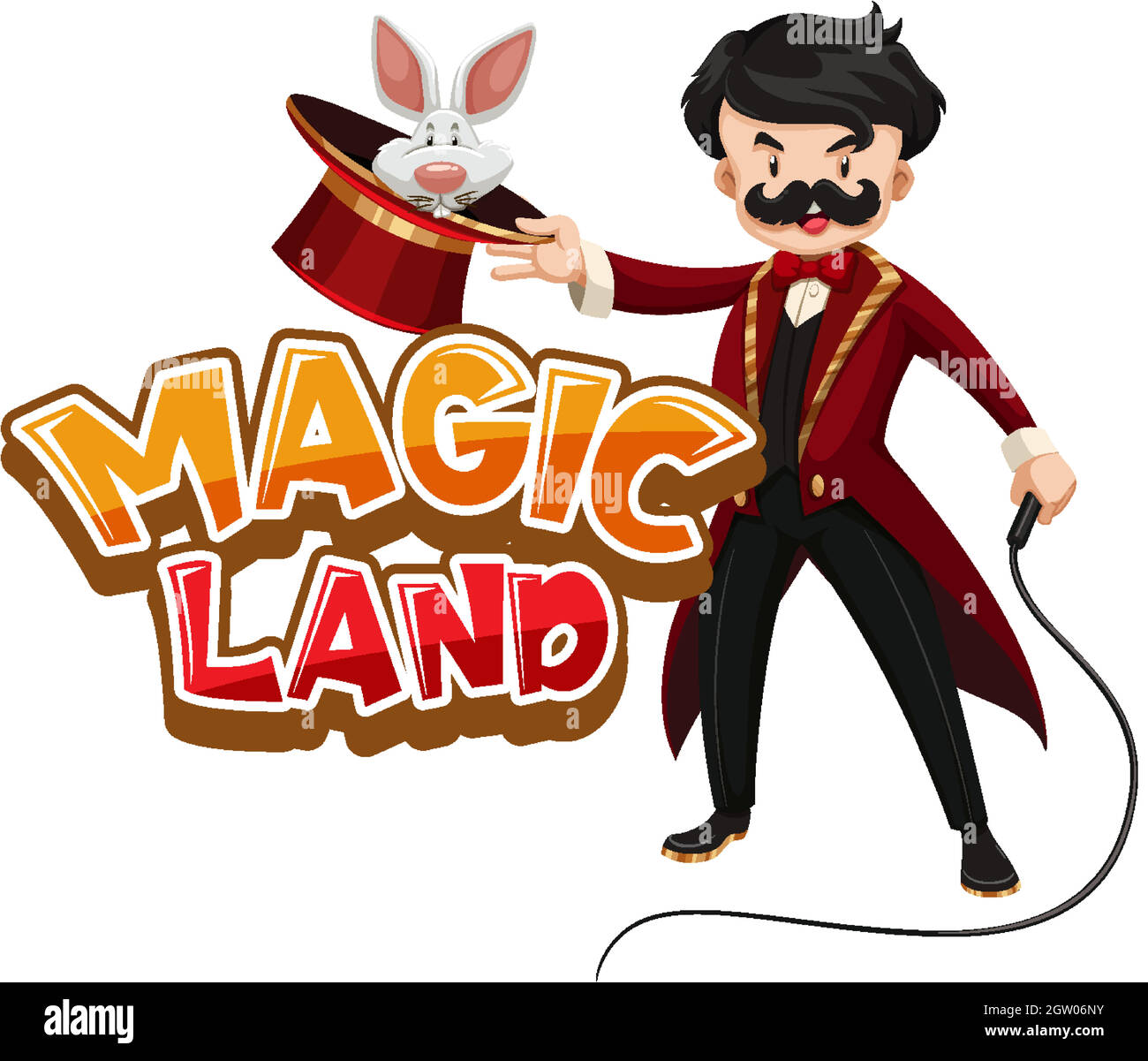 Font design for word magic land with magician and bunny in hat Stock ...