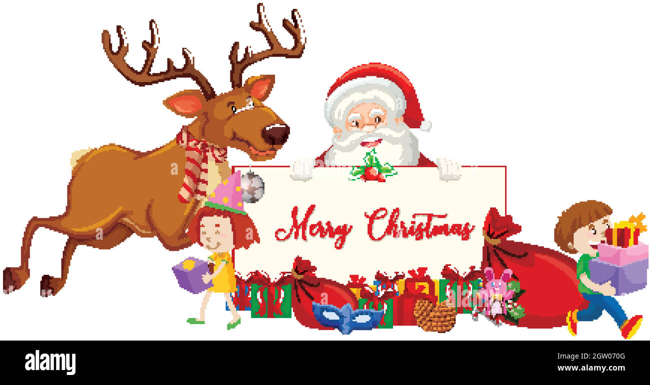 Merry christmas sign with Santa and reindeer Stock Vector Image & Art ...