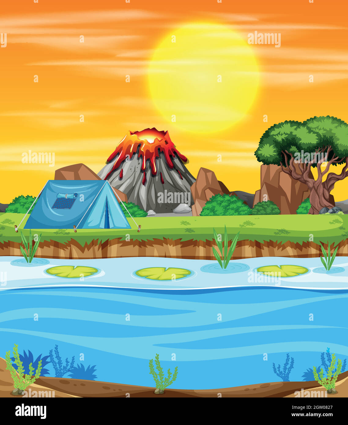 Nature scene background with camping by the lake Stock Vector Image ...