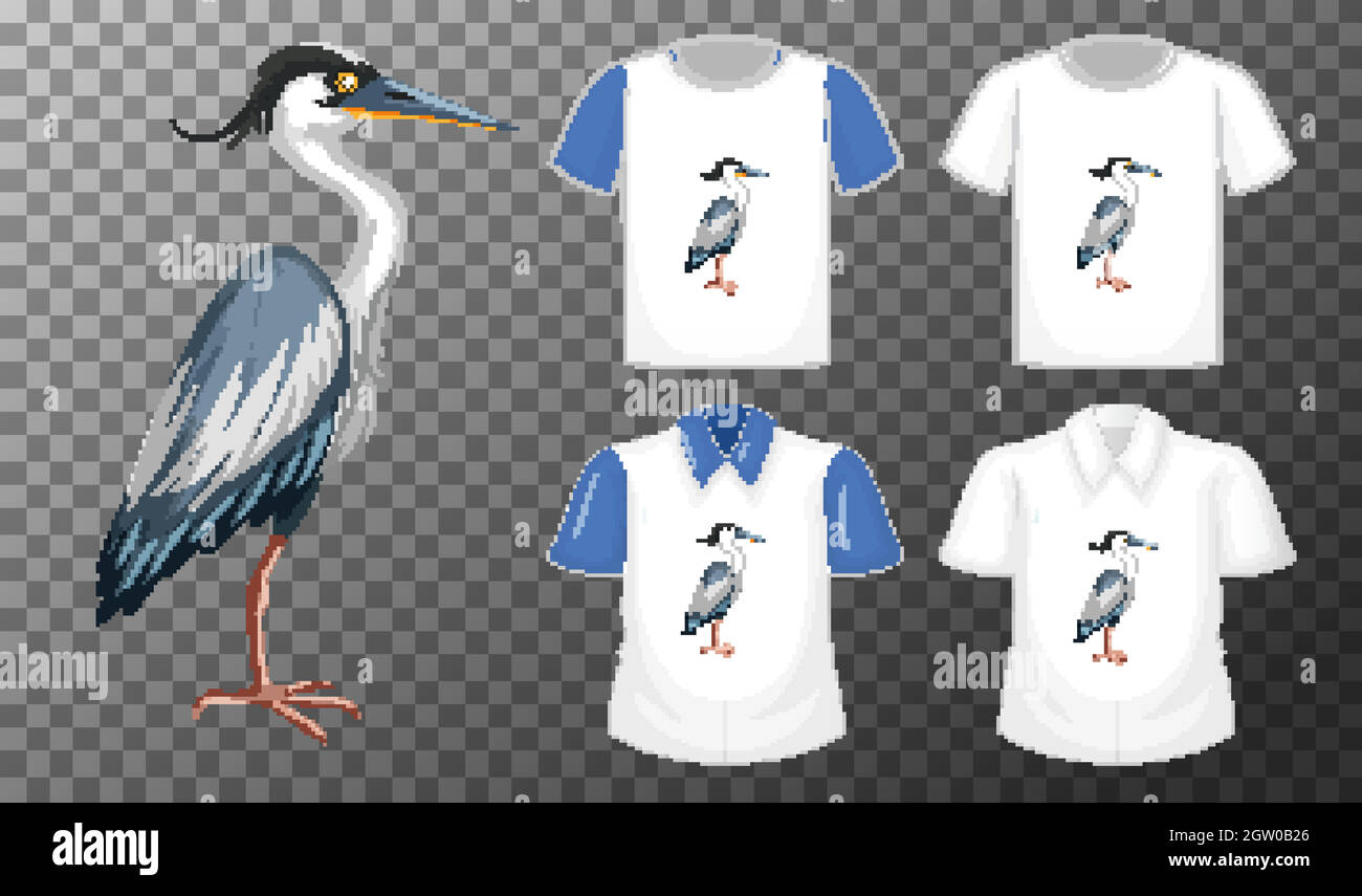 Stork bird in stand position cartoon character with many types of ...