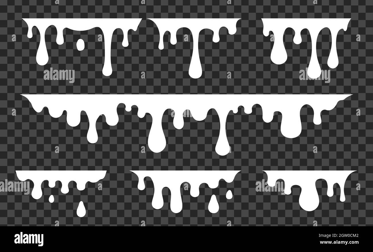 White melt drips, milk yogurt flowing drops. Vector graffiti paint drip ...