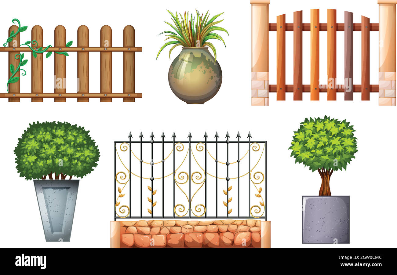 Wooden and steel fences with plants Stock Vector Image & Art - Alamy