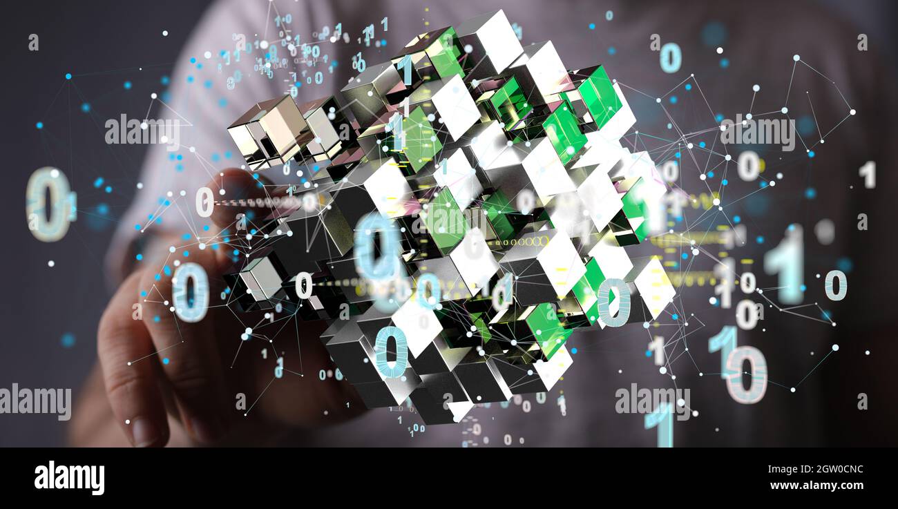 3D rendering of Polygonal wireframe art looks like constellation-small data Cloud technology ...