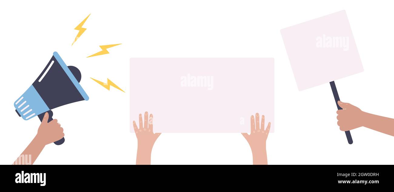 Protest. Protesters holding banners and placards. Activists with vote ...