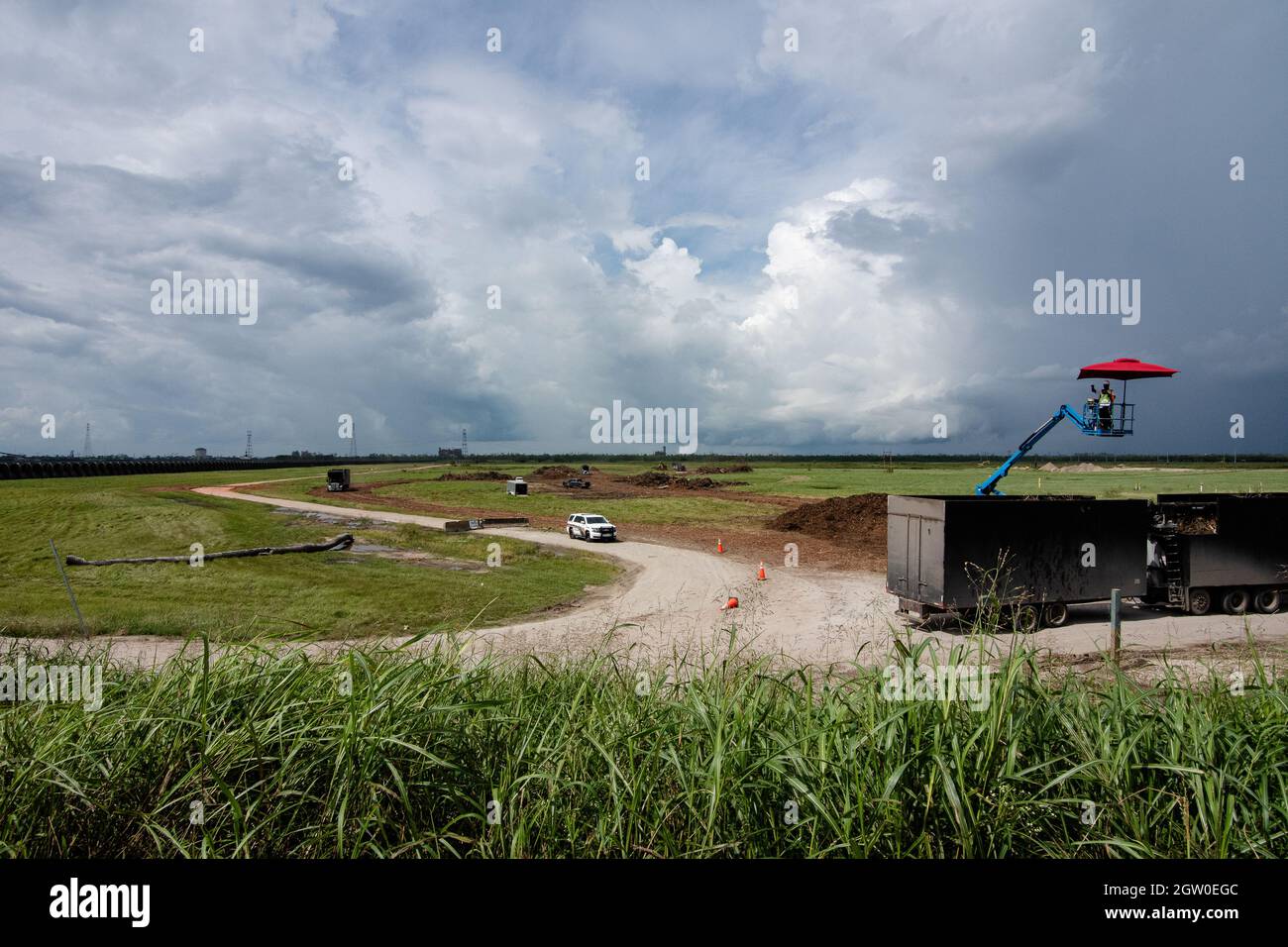 Vegetative debris is processed on the grounds of the Bonne Carré ...