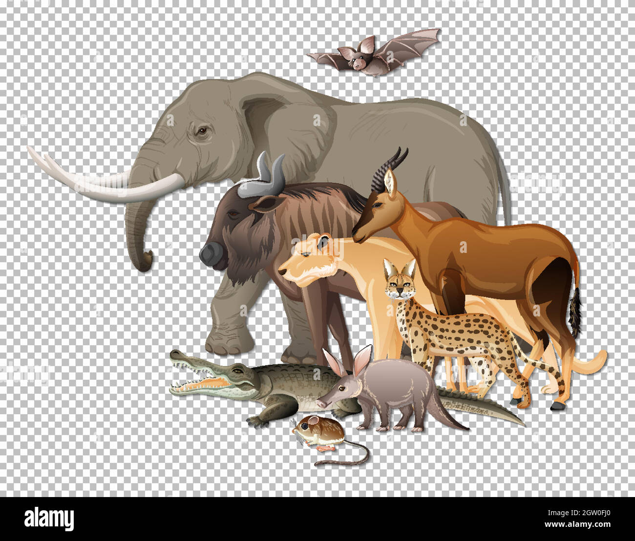 Group of wild african animals on transparent background Stock Vector ...