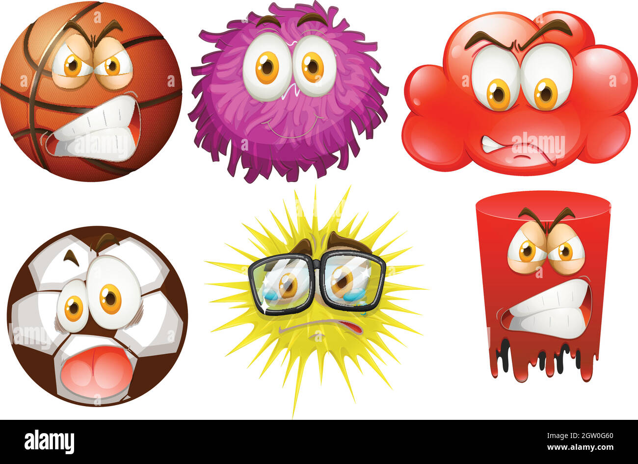 Different types of objects with facial expressions Stock Vector Image ...