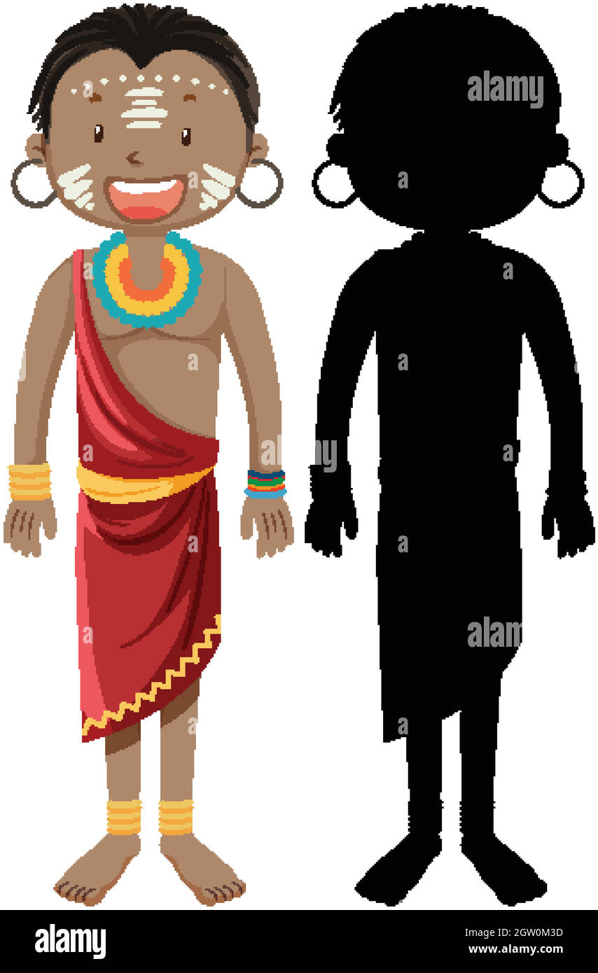 Set of people of African tribes character with its silhouette Stock ...