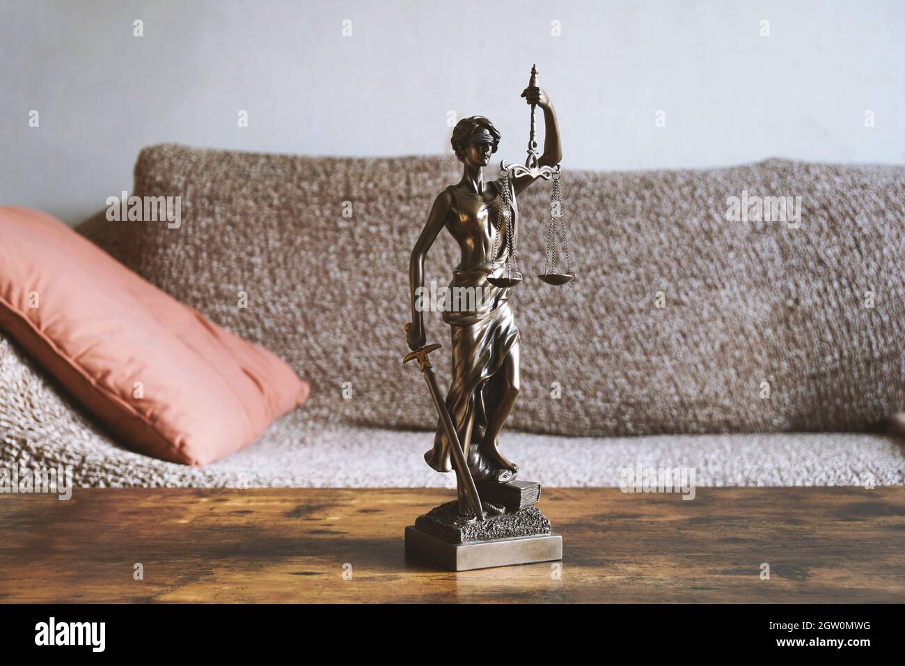 Lady justice statue law table hi-res stock photography and images - Alamy