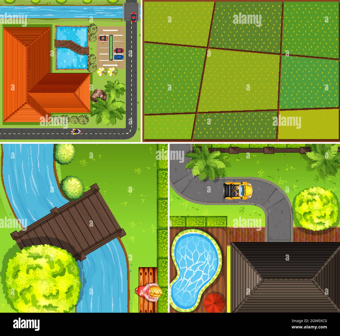 Set of aerial farm and river scene Stock Vector Image & Art - Alamy