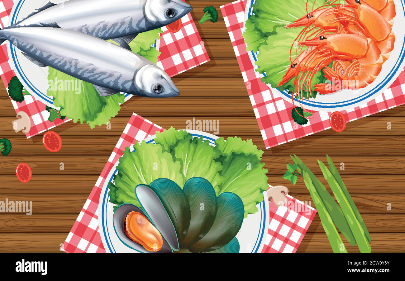 Food background on wooden table Stock Vector Images - Alamy